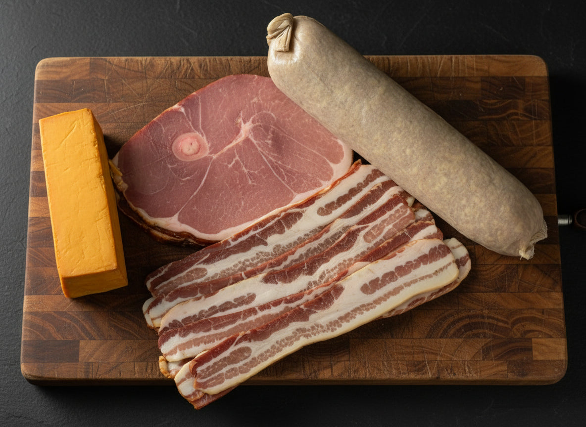 New! M701 SAMPLER GIFT PACK 1 lb Bacon, 2 lb Smoked 8 oz Smoked Cheese ...